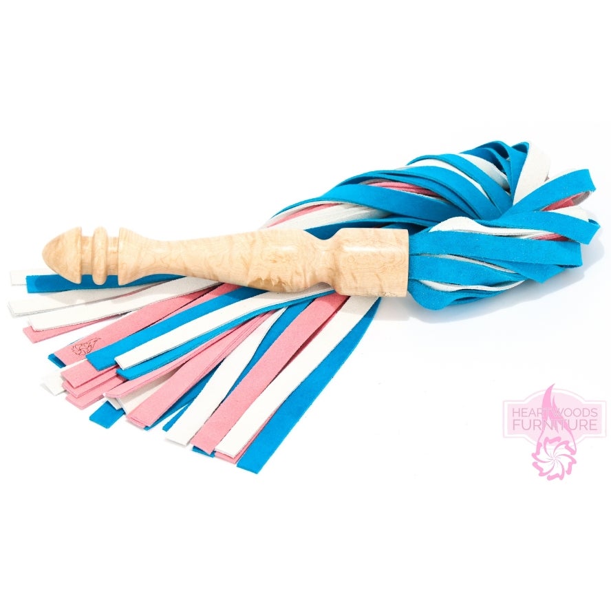 Transgender Pride curly maple and suede flogger | 21" falls ...
